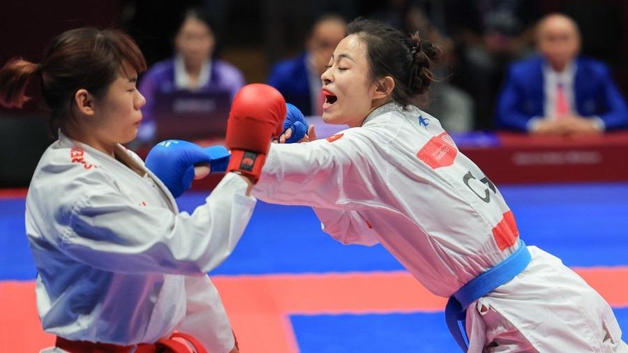 China's Gong wins karate women's kumite 61kg gold at Asiad